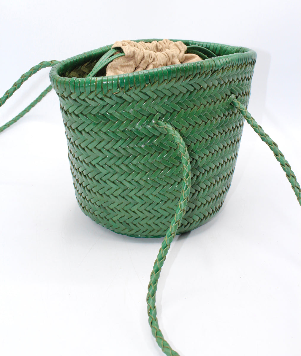 Carmel - Hand Woven Top Grain Leather Bucket Bag Green – Sook Stainable